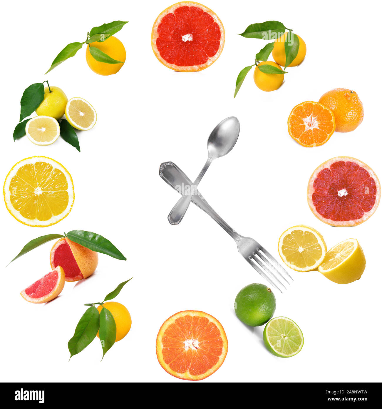 fruit clock on white background Stock Photo - Alamy