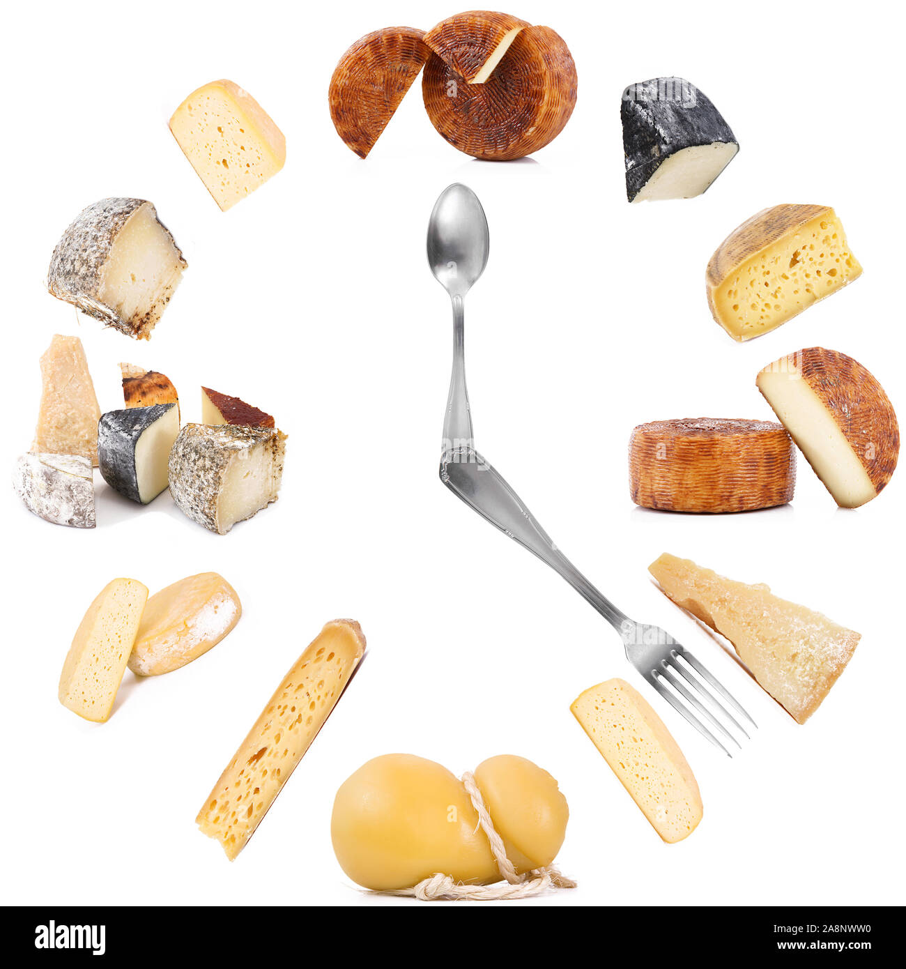 cheese clock on white background Stock Photo - Alamy