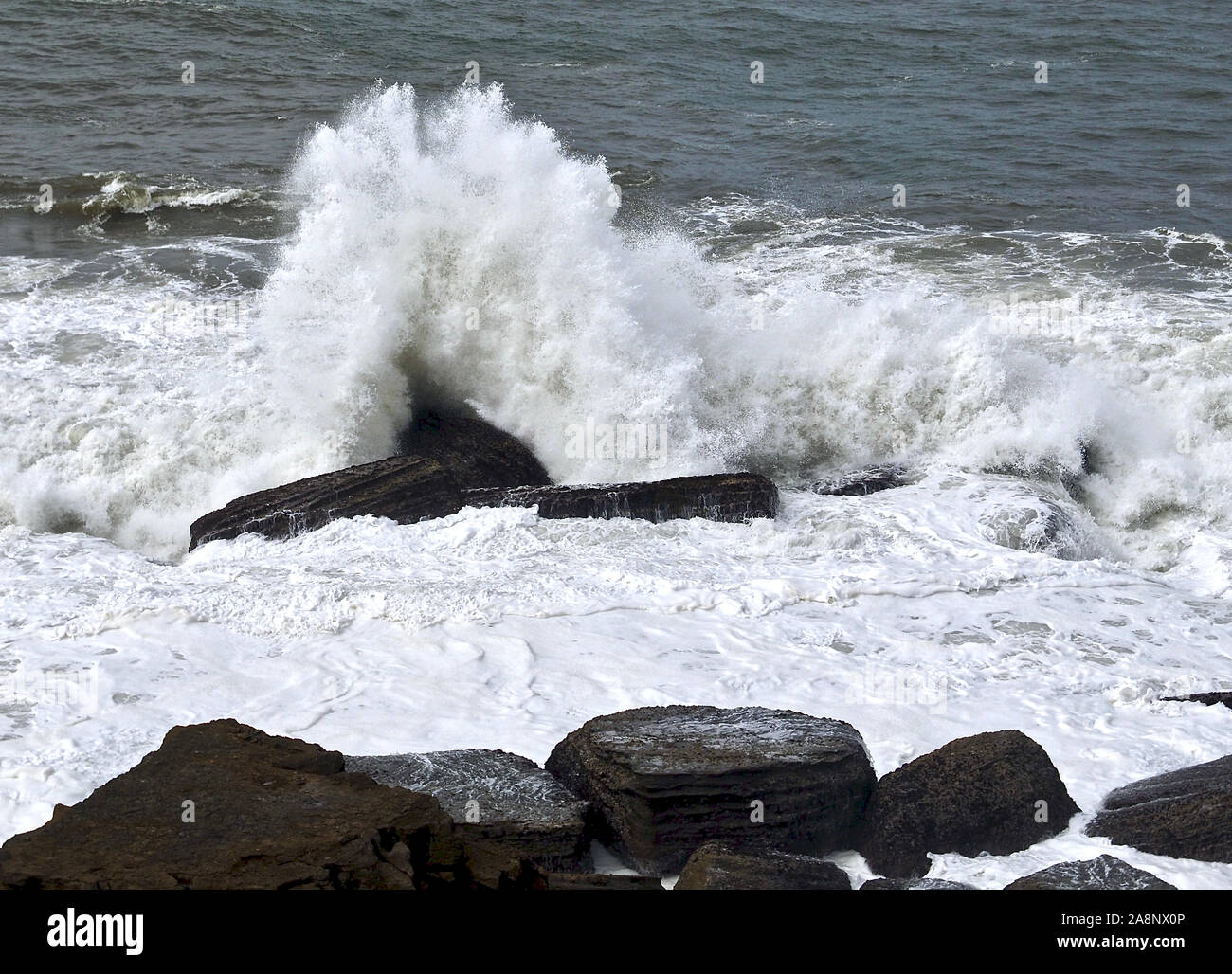 Huge interesting cliffs in Peniche in Portugal with a face Stock Photo ...