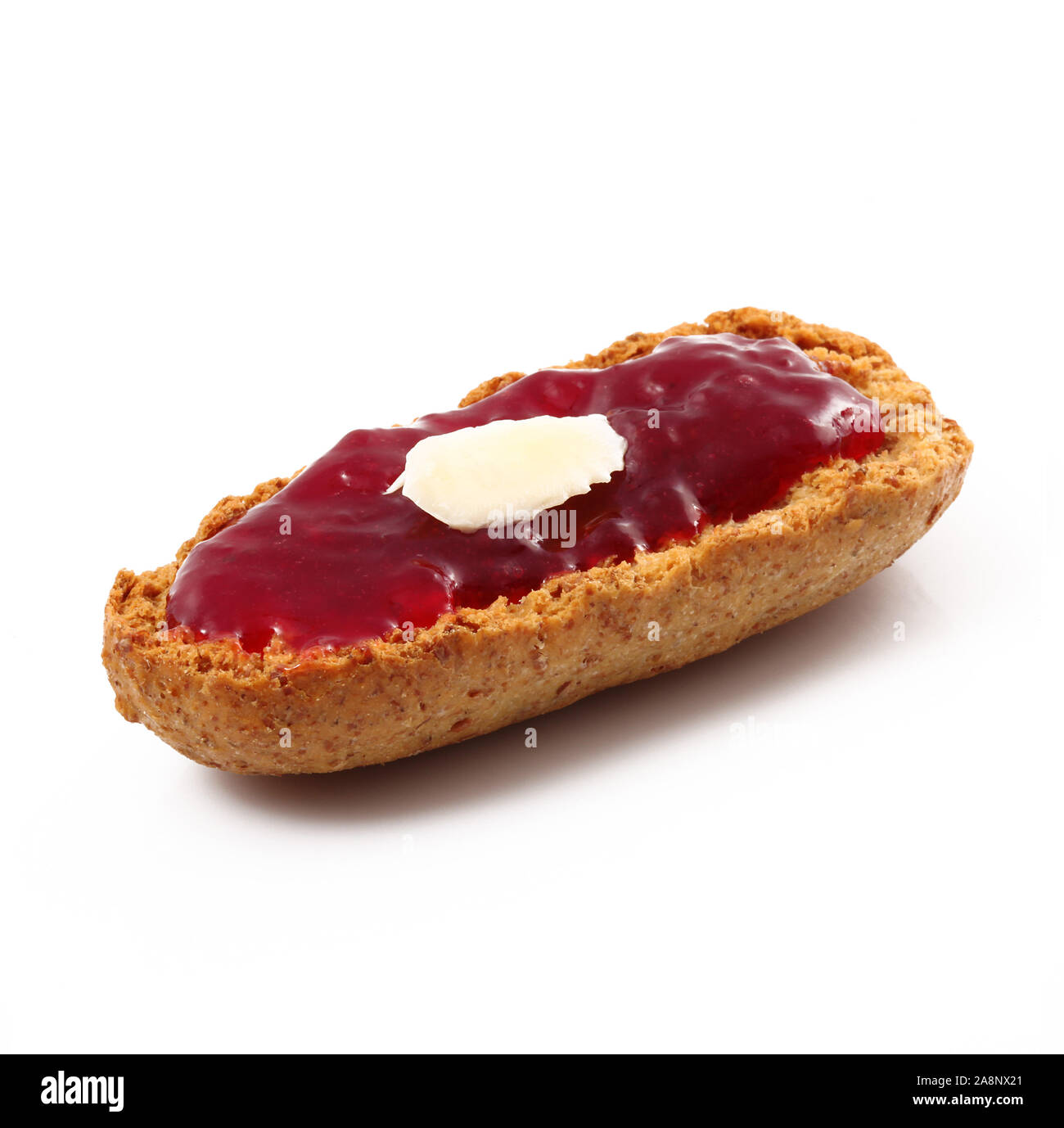 original crunchy bread with jam on white background Stock Photo - Alamy