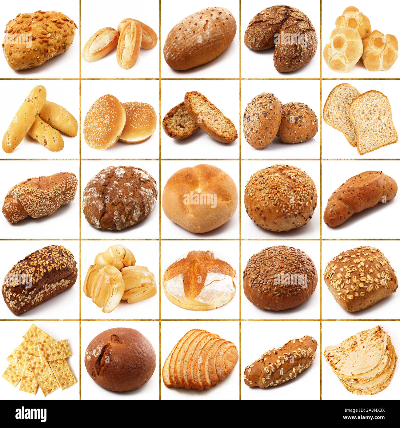 fresh bread collage on white background Stock Photo - Alamy