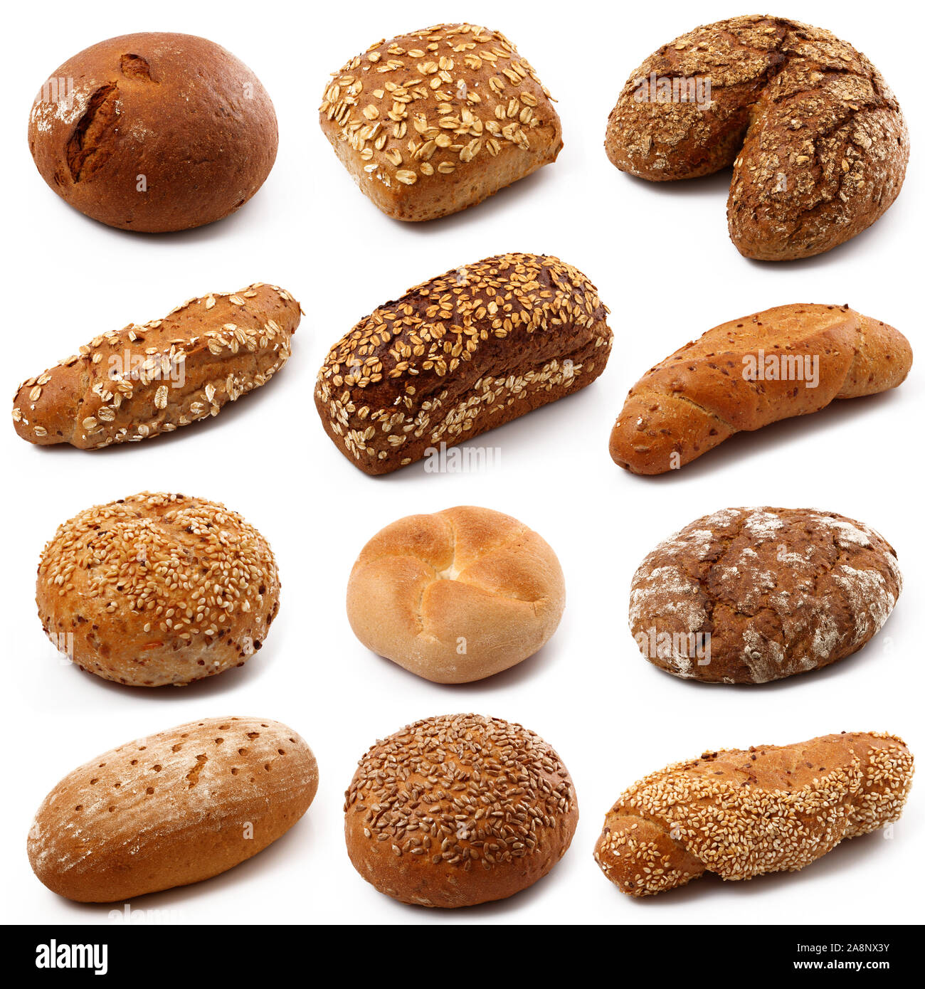 fresh bread collage on white background Stock Photo - Alamy