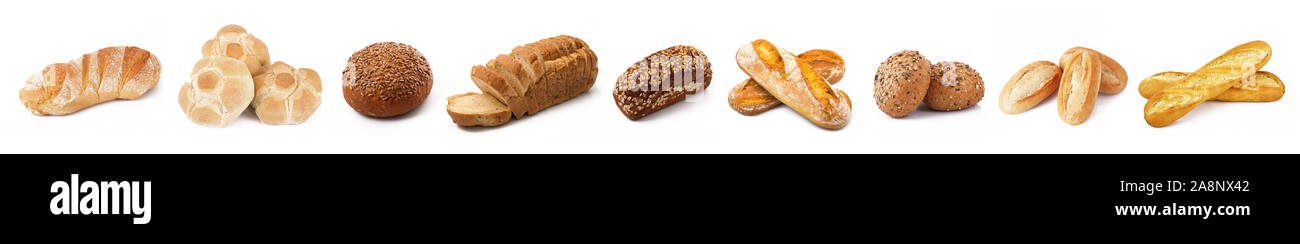 a fresh bread collage on white background Stock Photo - Alamy