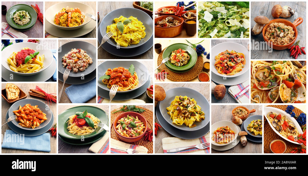 collage of original italian pasta Stock Photo - Alamy