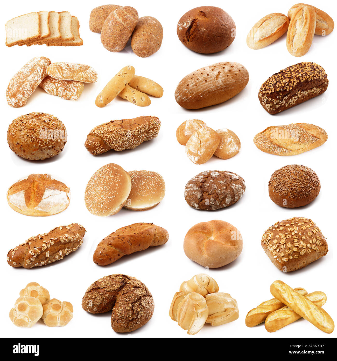 fresh bread collage on white background Stock Photo - Alamy