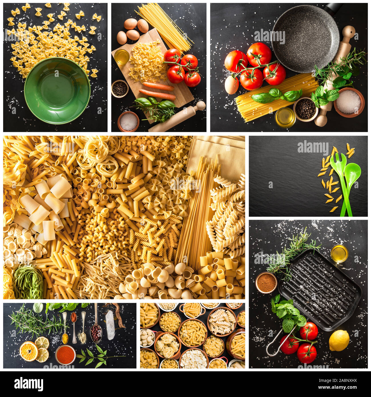 collage of original italian pasta Stock Photo - Alamy