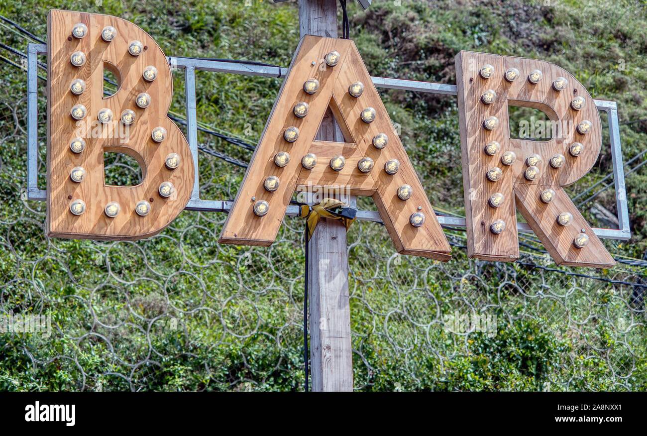 Bar luminous sign letters with bulbs light modern design Stock Photo ...