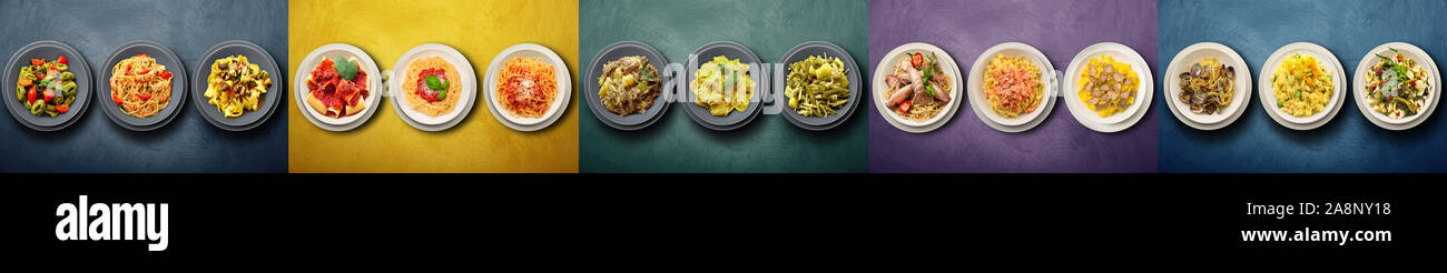 original italian pasta on long background Stock Photo - Alamy