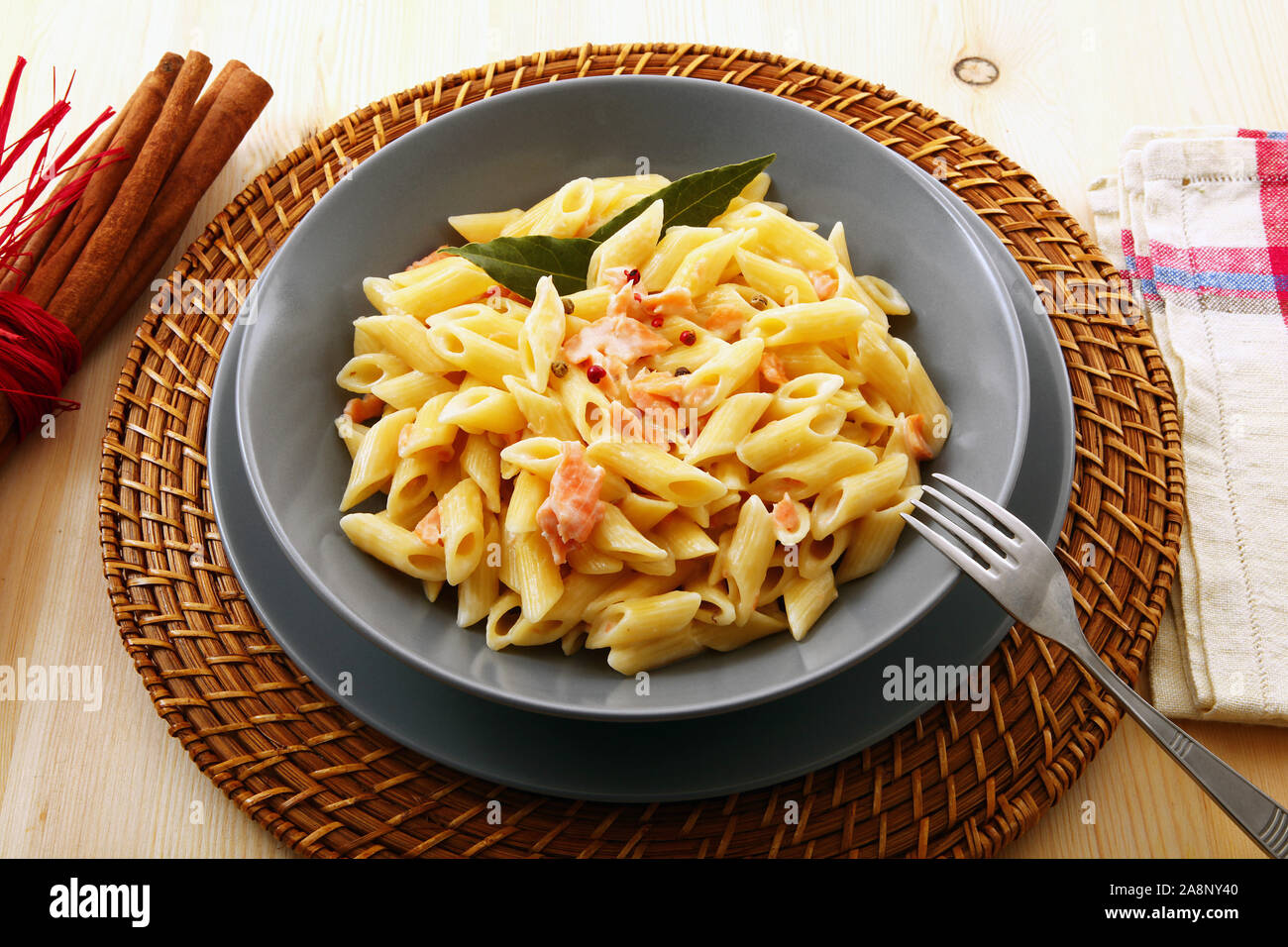 original italian pasta with salmon Stock Photo - Alamy