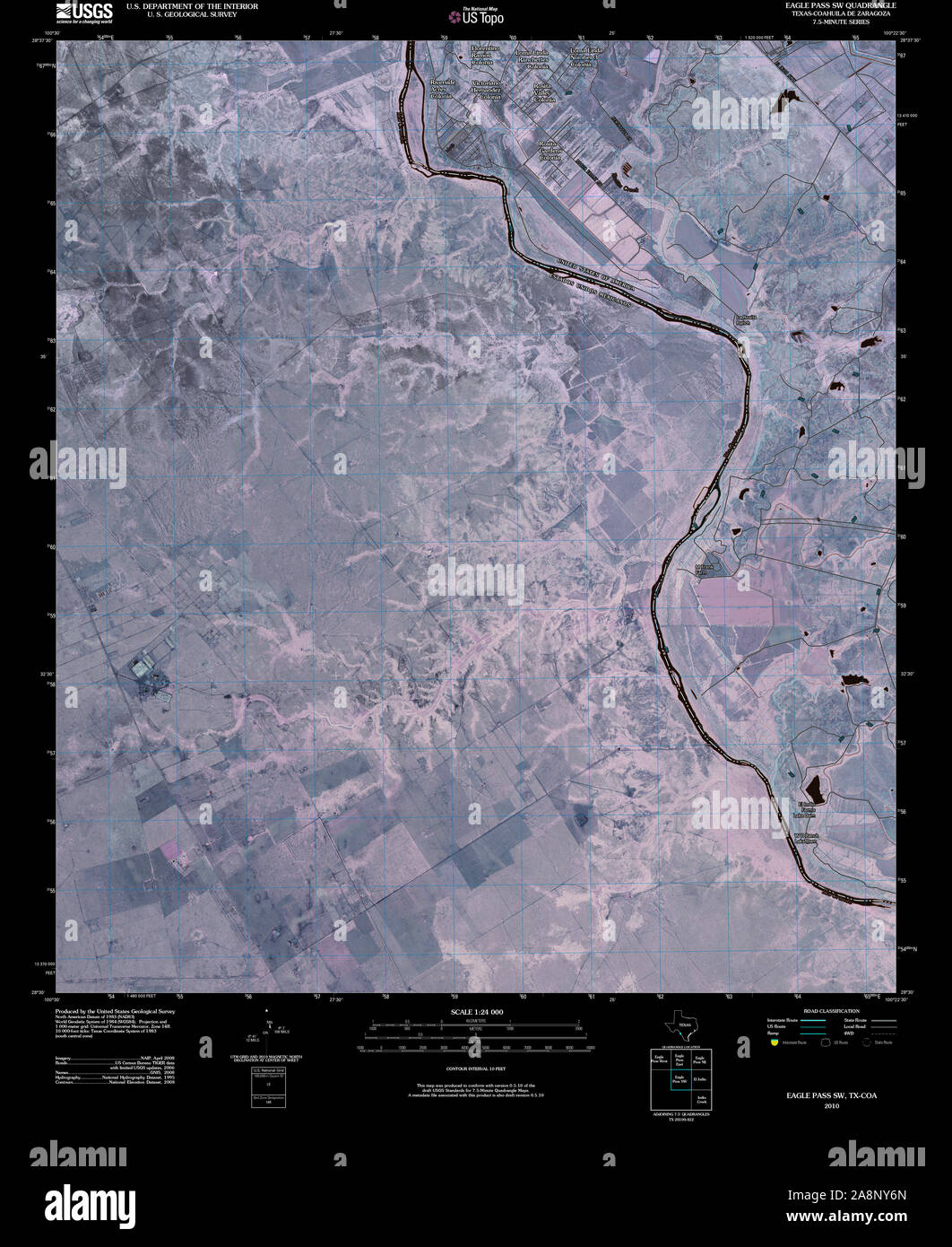 USGS TOPO Map Texas TX Eagle Pass SW 20100519 TM Inverted Restoration ...