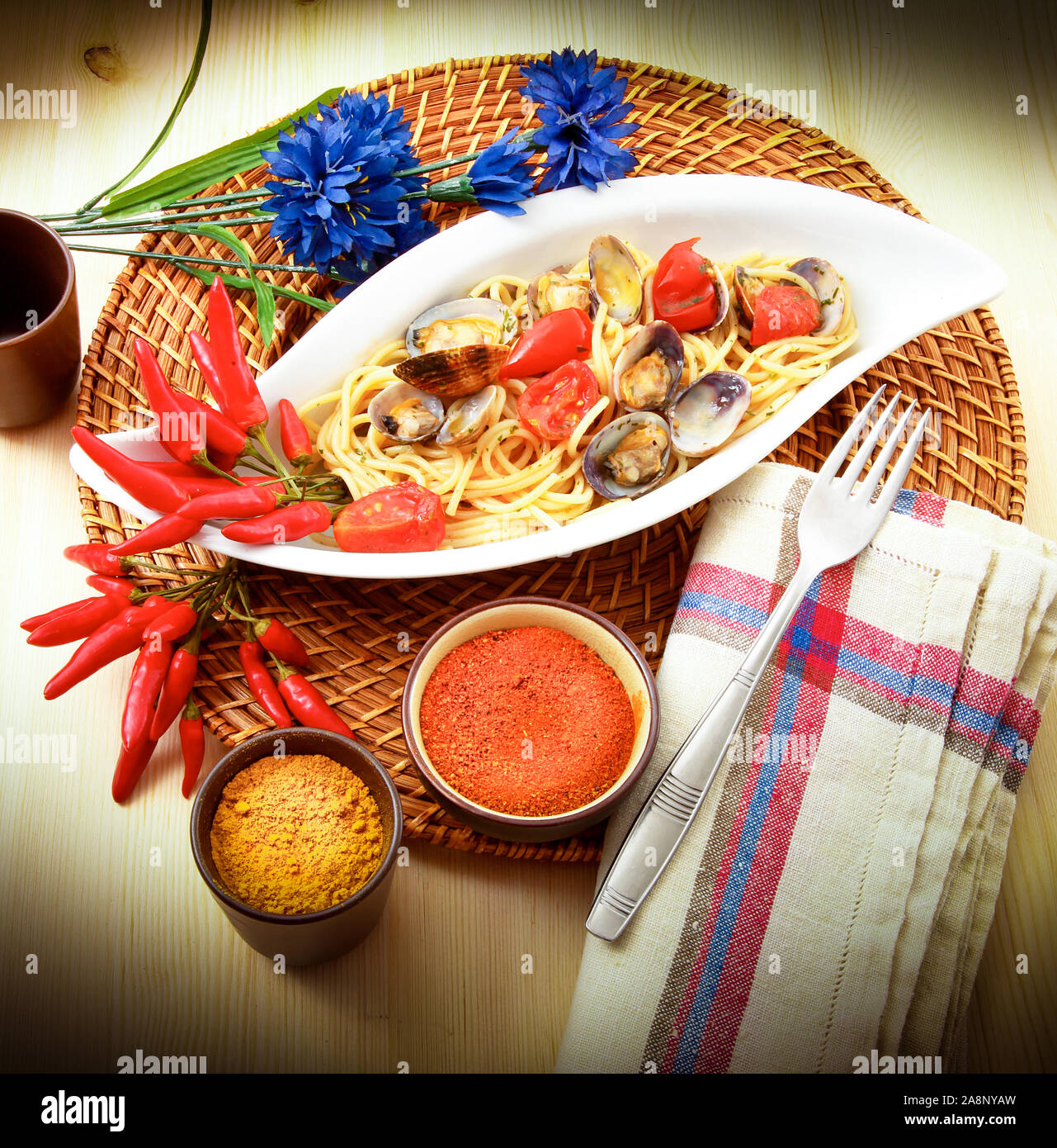 original italian spaghetti with sclams Stock Photo - Alamy