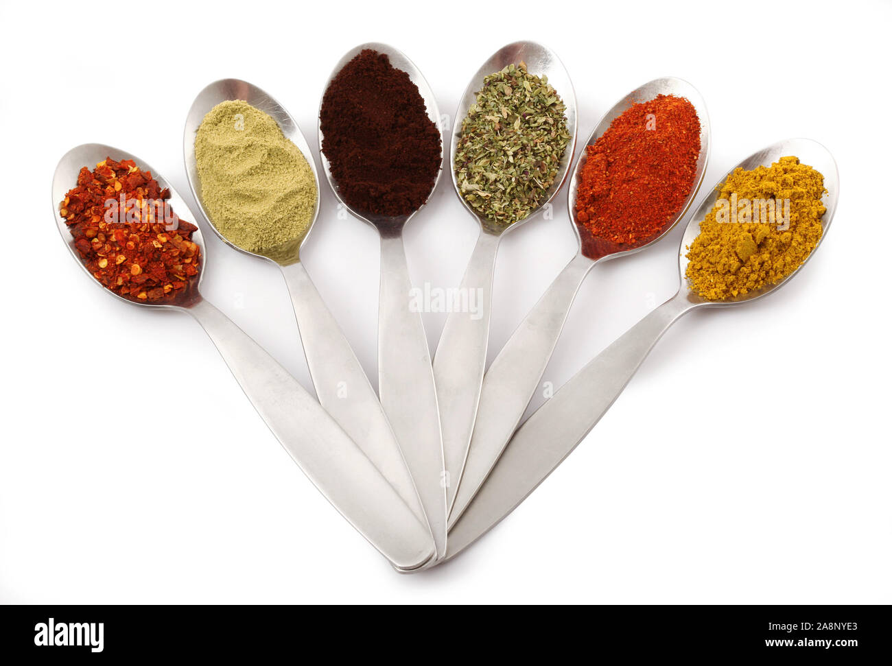 A spoonful of spoons with spices and ingredients Stock Photo - Alamy
