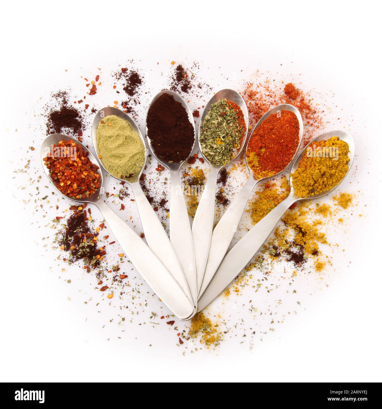 A spoonful of spoons with spices and ingredients Stock Photo - Alamy