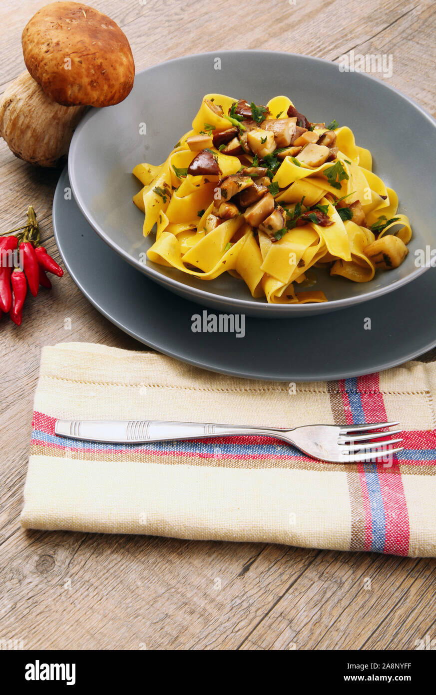original italian tagliatelle with mushroom Stock Photo - Alamy