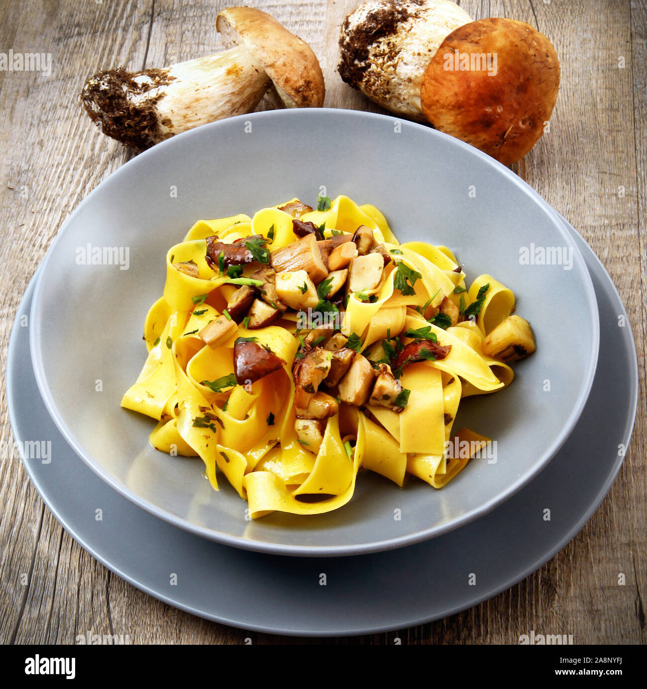 original italian tagliatelle with mushroom Stock Photo - Alamy
