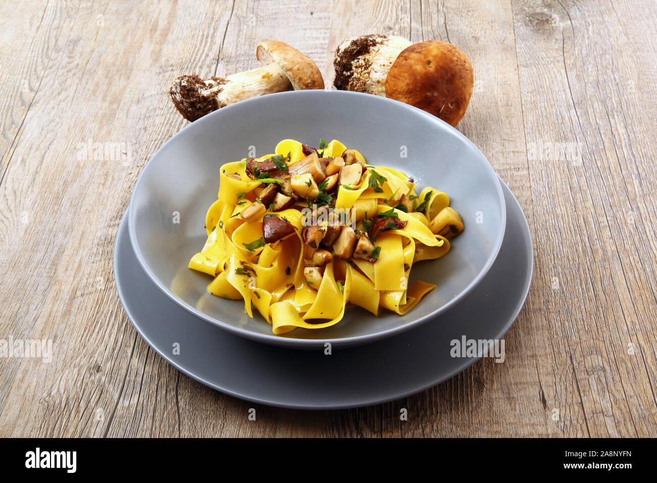 original italian tagliatelle with mushroom Stock Photo - Alamy