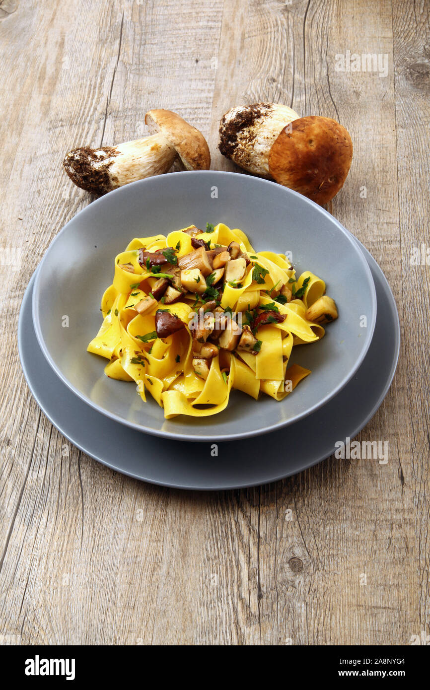 original italian tagliatelle with mushroom Stock Photo - Alamy