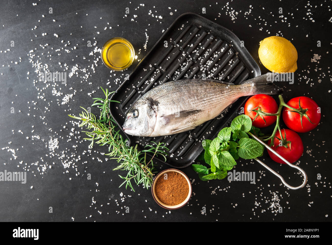 Ingredients for the preparation of a grilled fish Stock Photo - Alamy