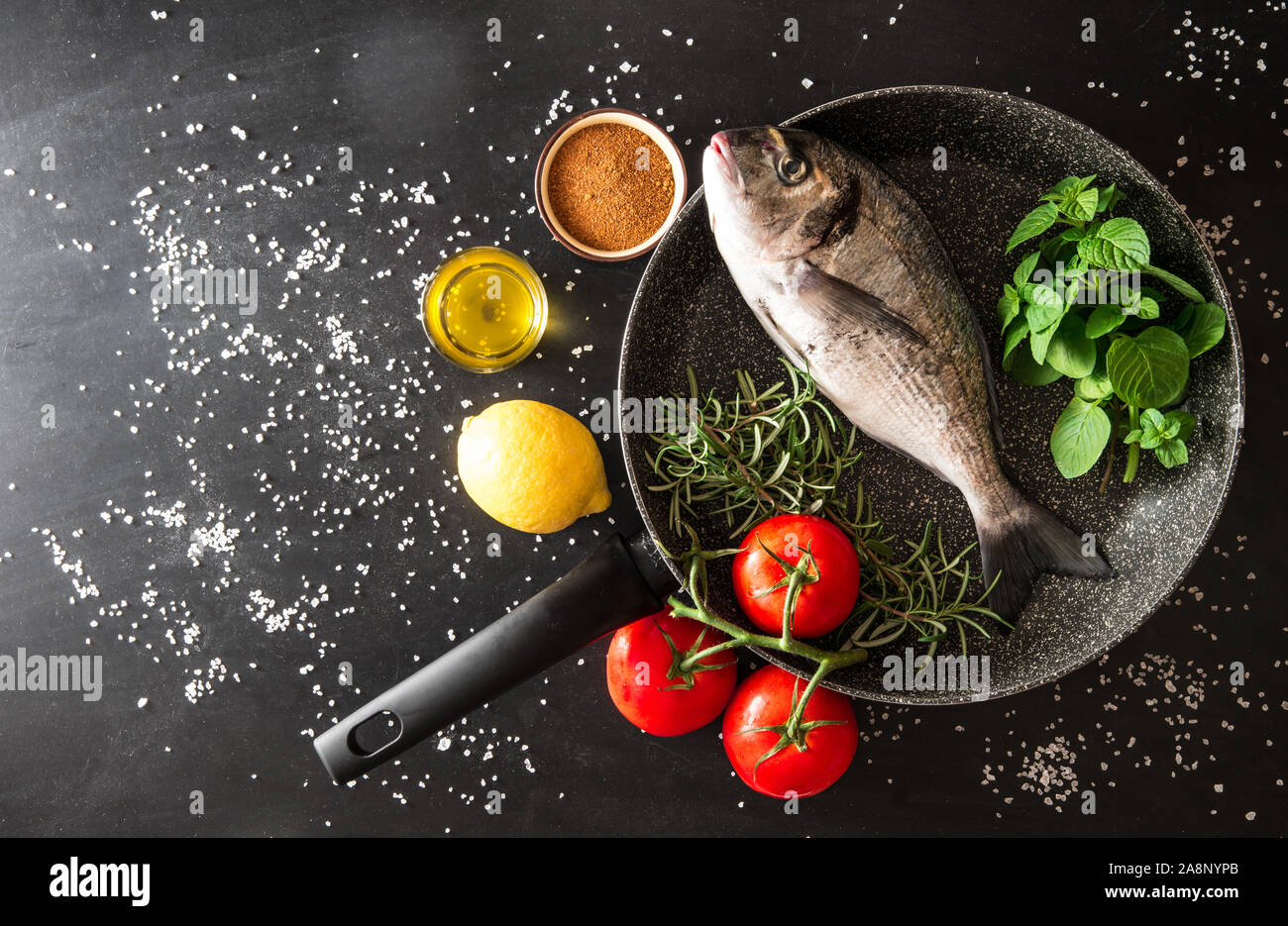 Ingredients for the preparation of a grilled fish Stock Photo - Alamy