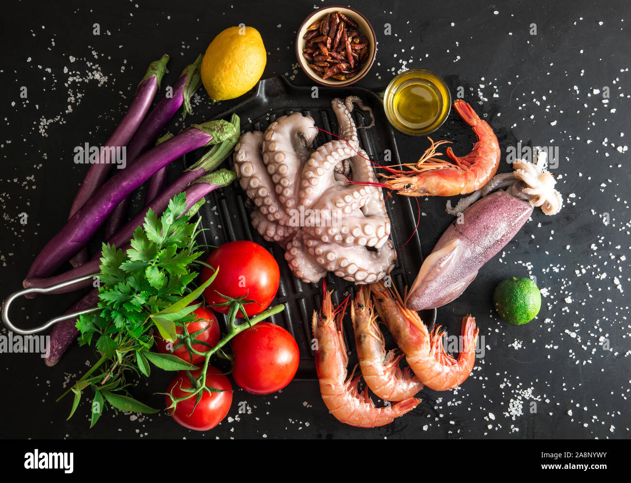 Ingredients for the preparation of a grilled fish Stock Photo - Alamy