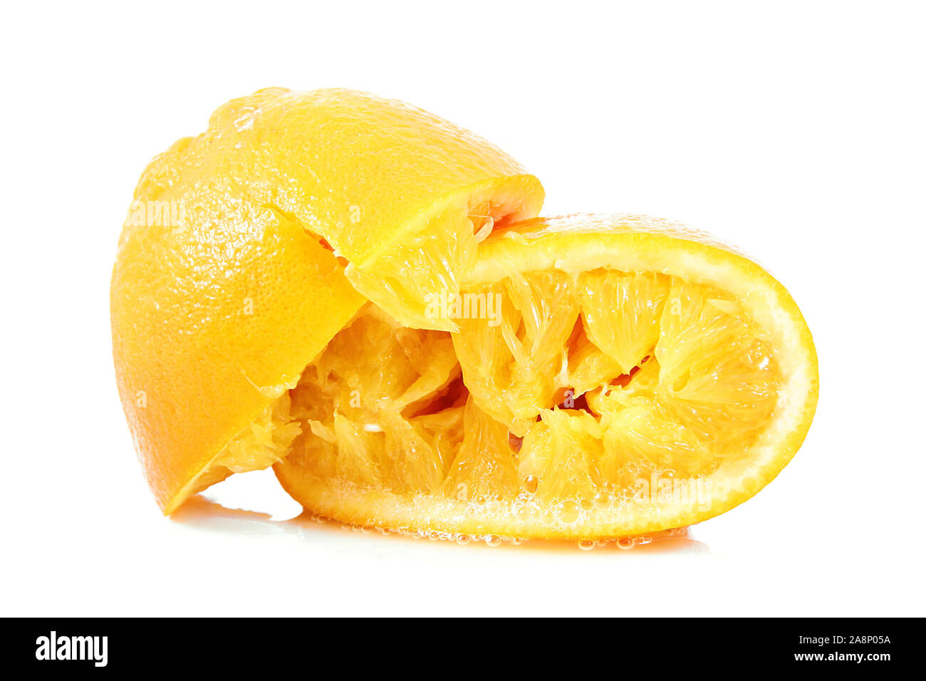 crushed orange on white background Stock Photo - Alamy