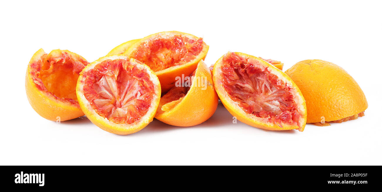 crushed orange on white background Stock Photo - Alamy