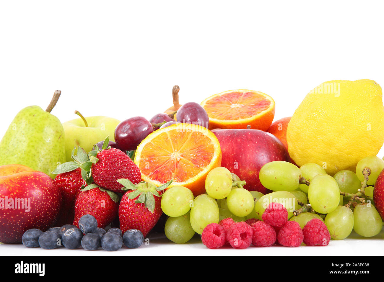 fresh fruit on white background Stock Photo - Alamy