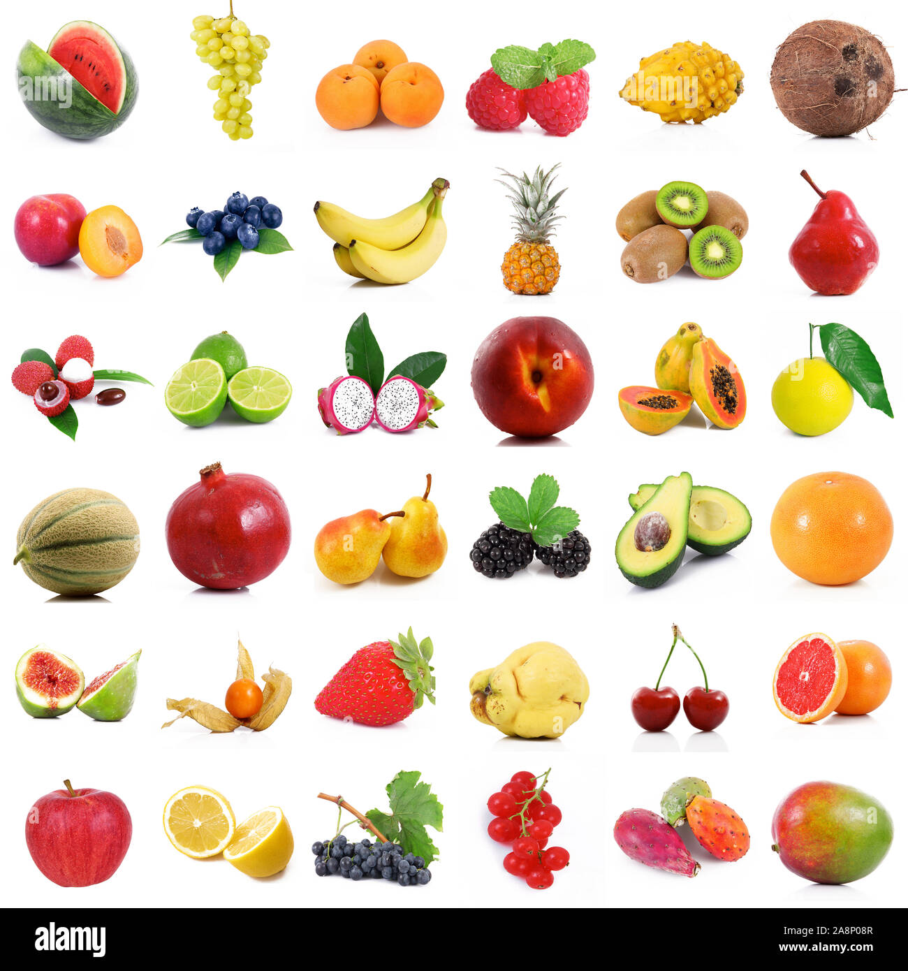 fresh fruit collage on white background Stock Photo - Alamy