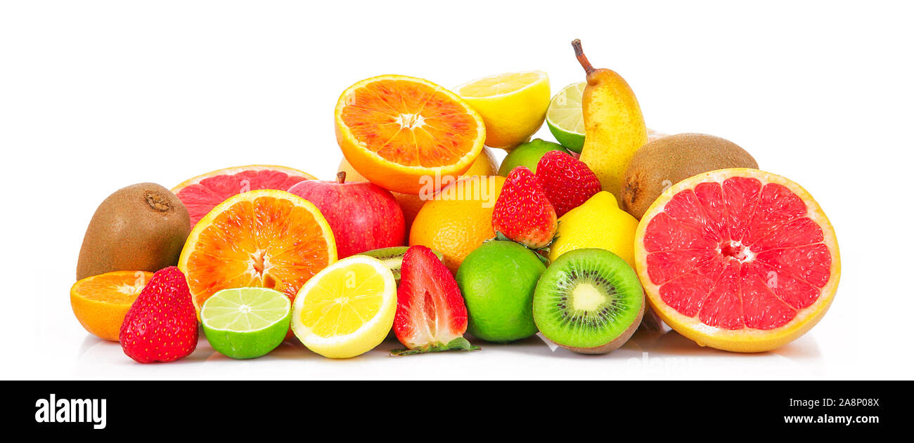 fresh fruit on white background Stock Photo - Alamy
