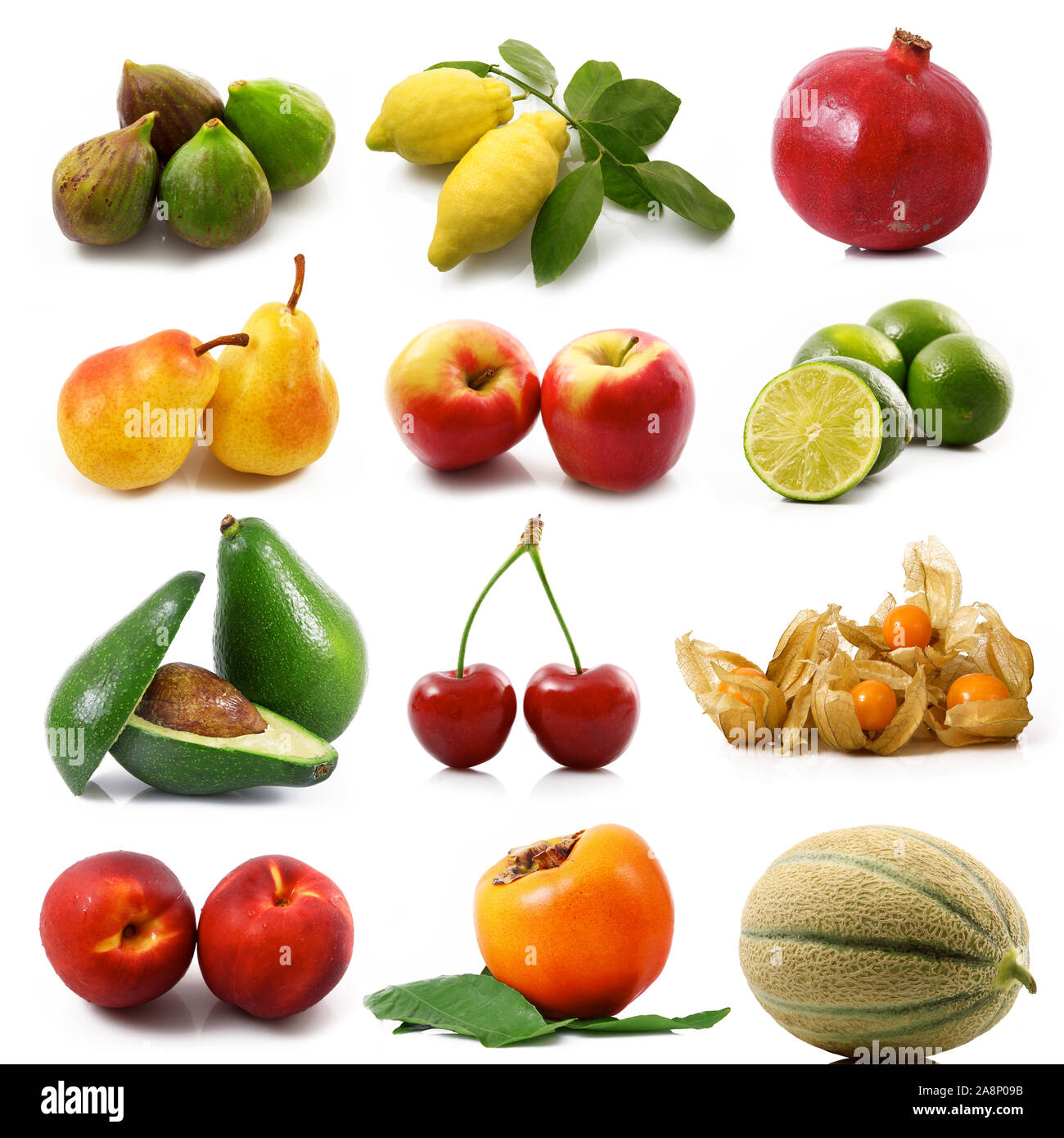 fresh fruit collage on white background Stock Photo - Alamy