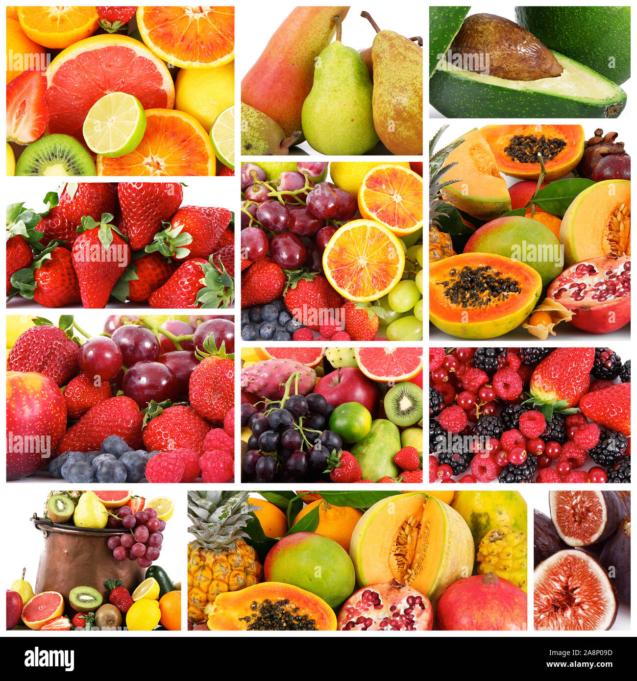 fresh fruit collage on white background Stock Photo - Alamy
