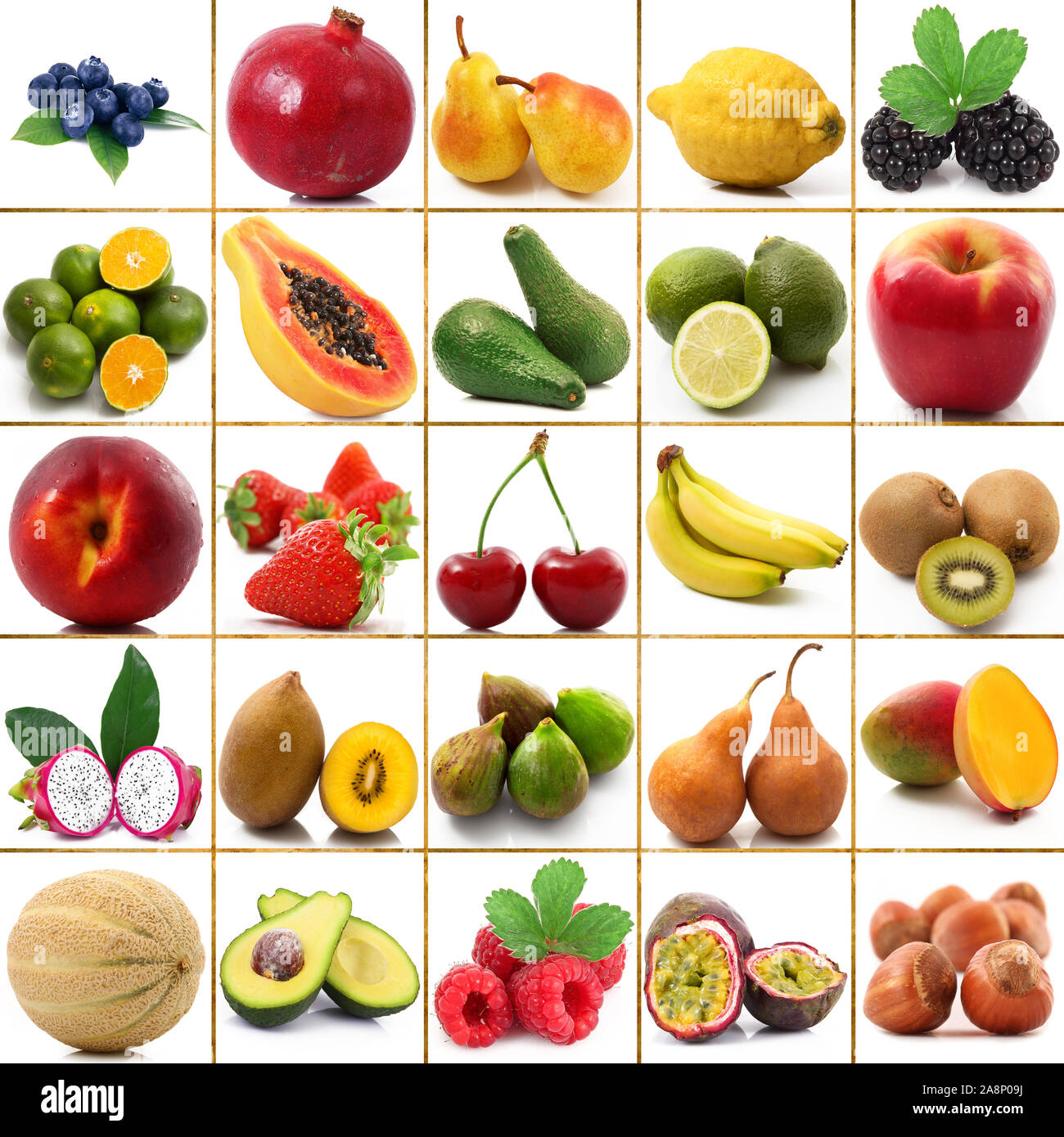 fresh fruit collage on white background Stock Photo - Alamy