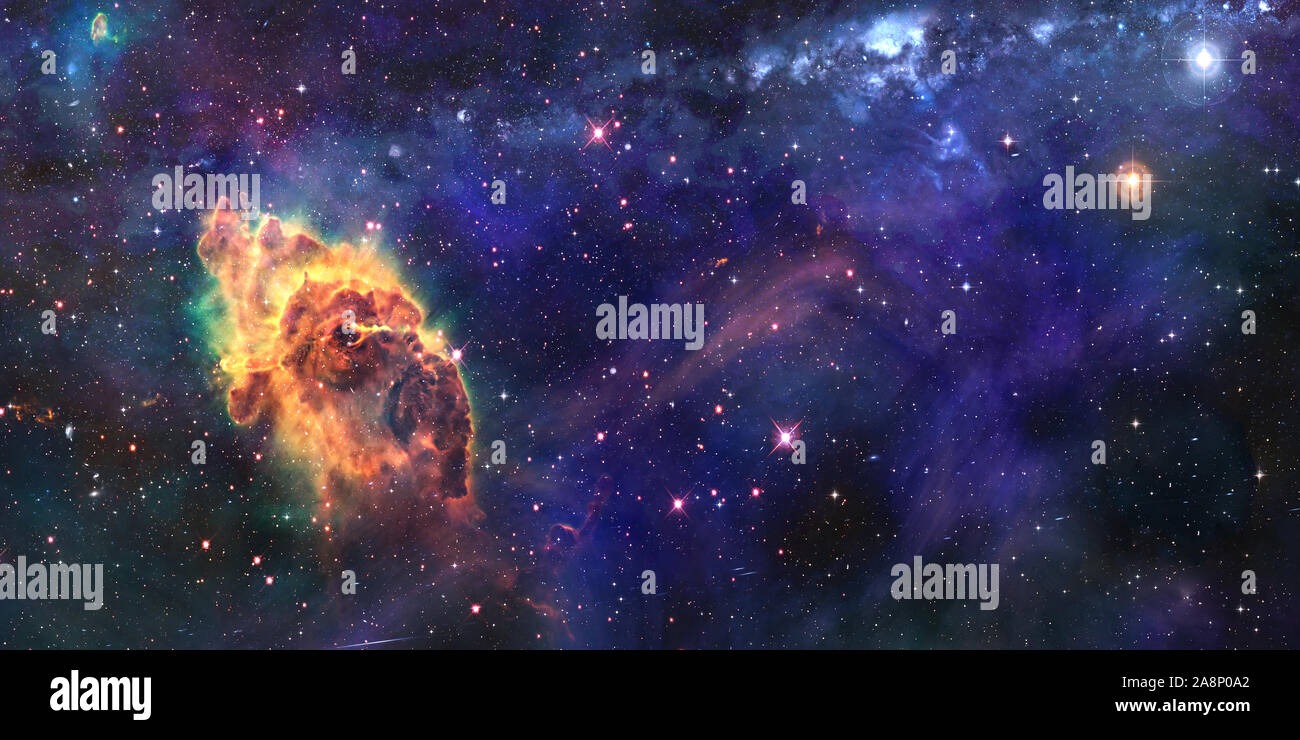 Space cosmic background of supernova nebula and stars field with ...