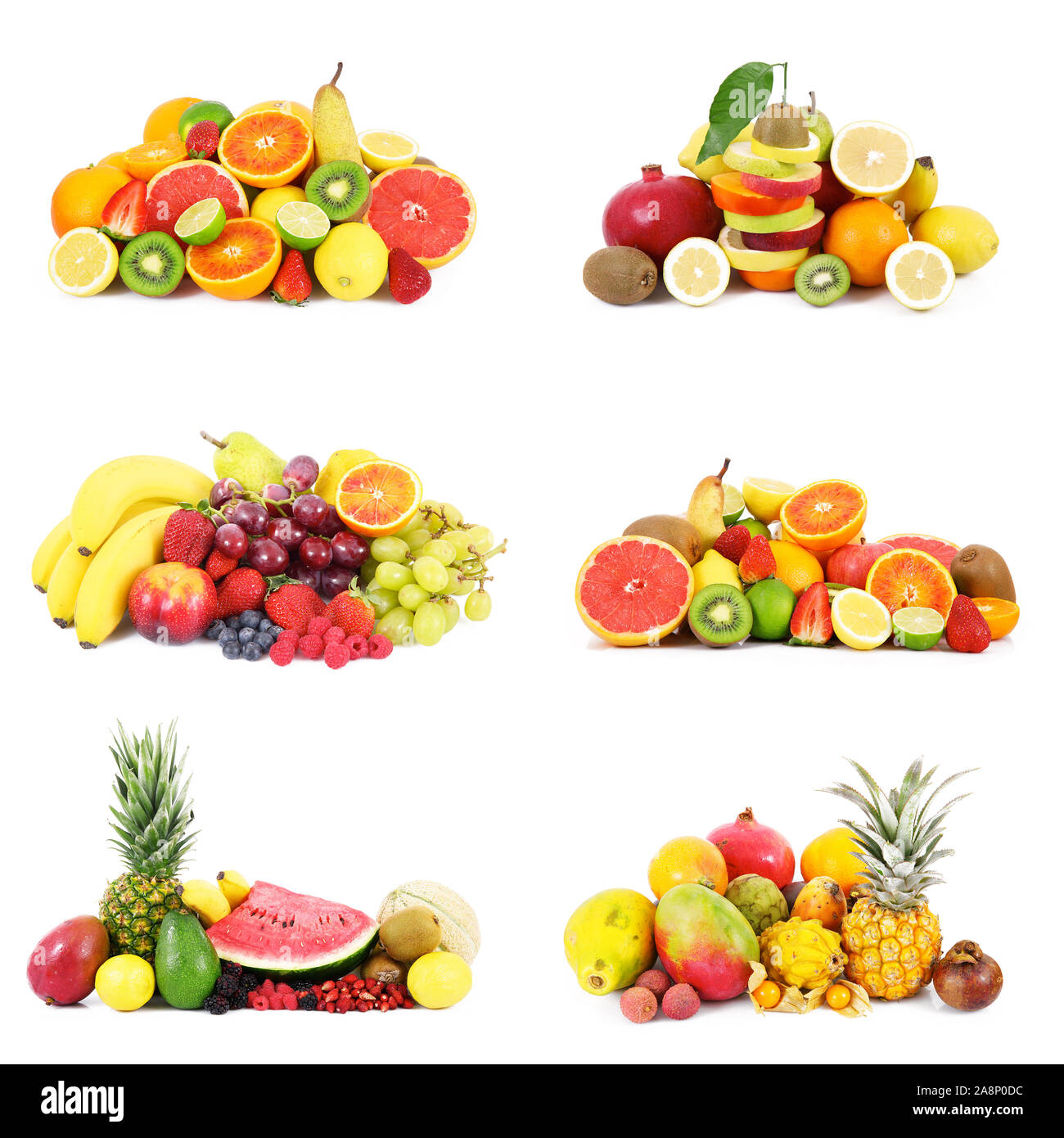 fresh fruit collage on white background Stock Photo - Alamy