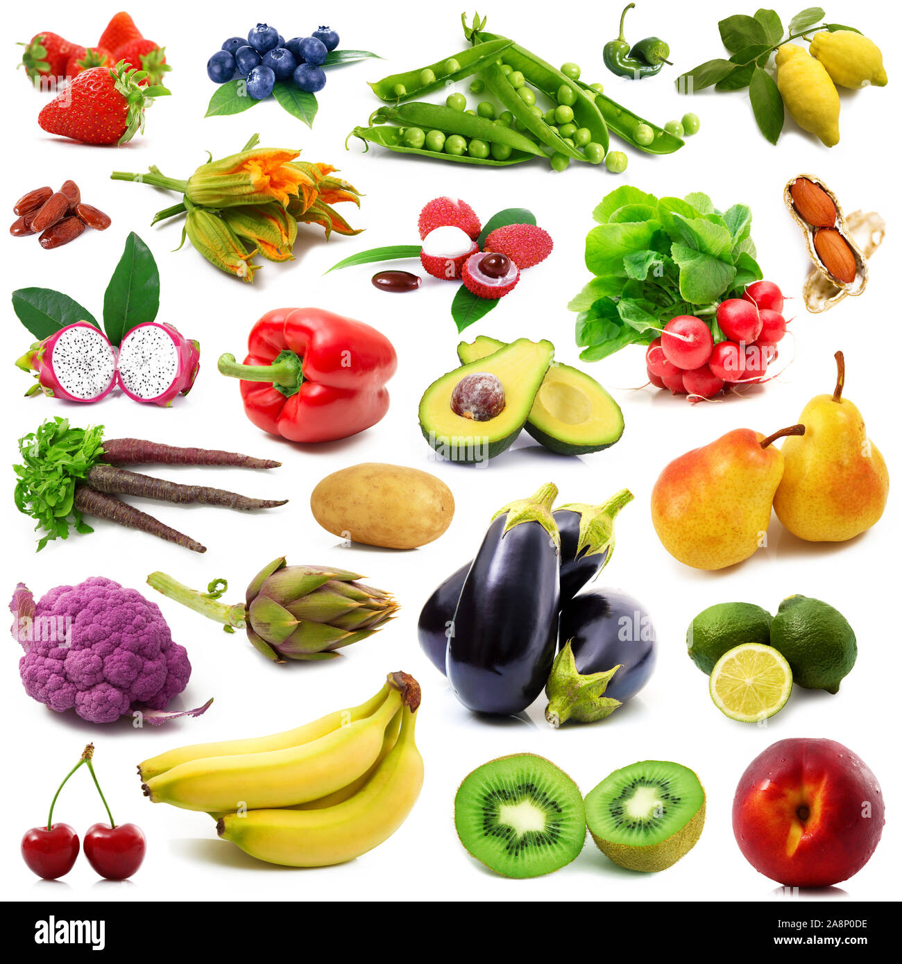 fresh fruit and vegetables collage on white background Stock Photo - Alamy