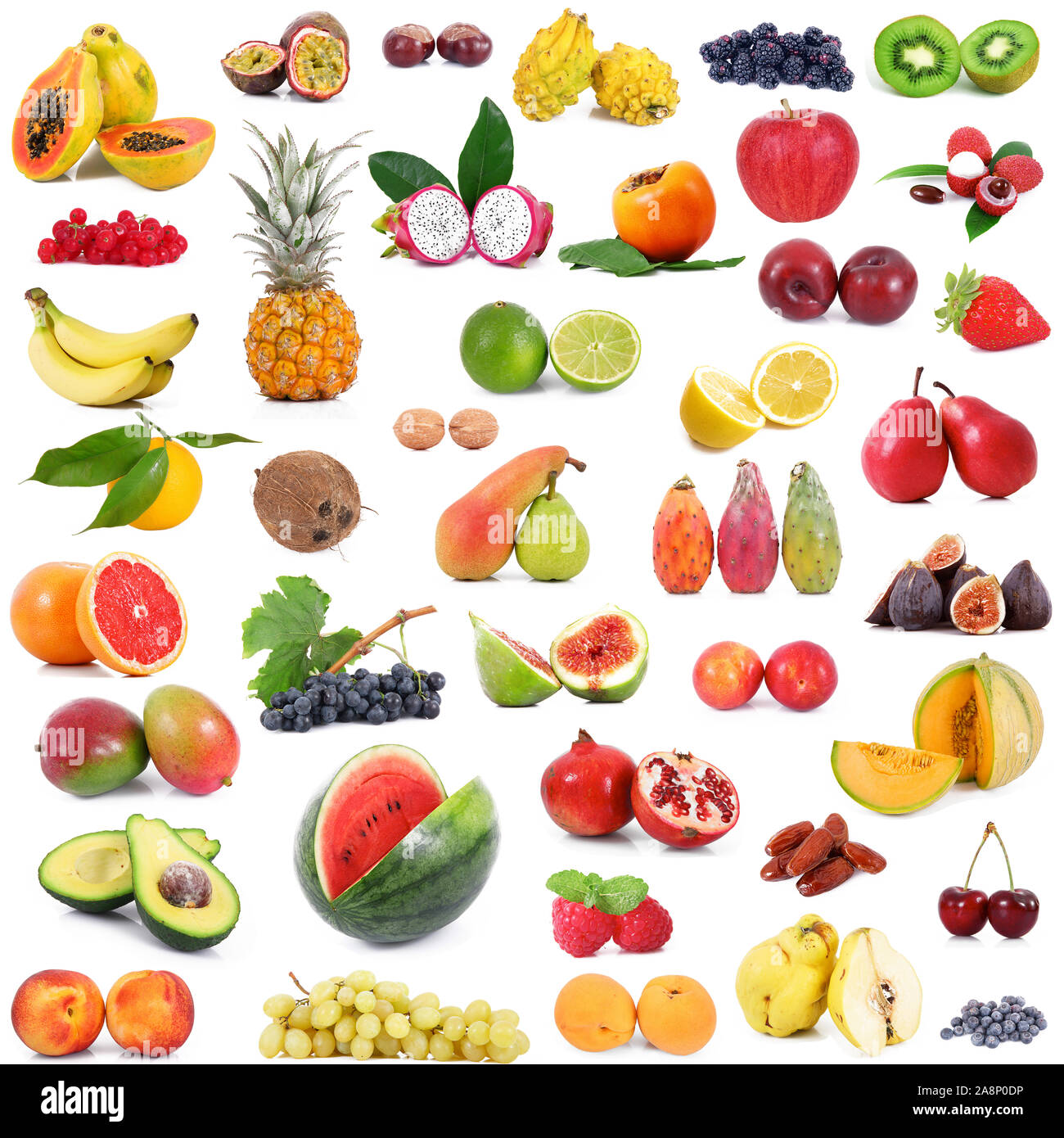 fresh fruit collage on white background Stock Photo - Alamy