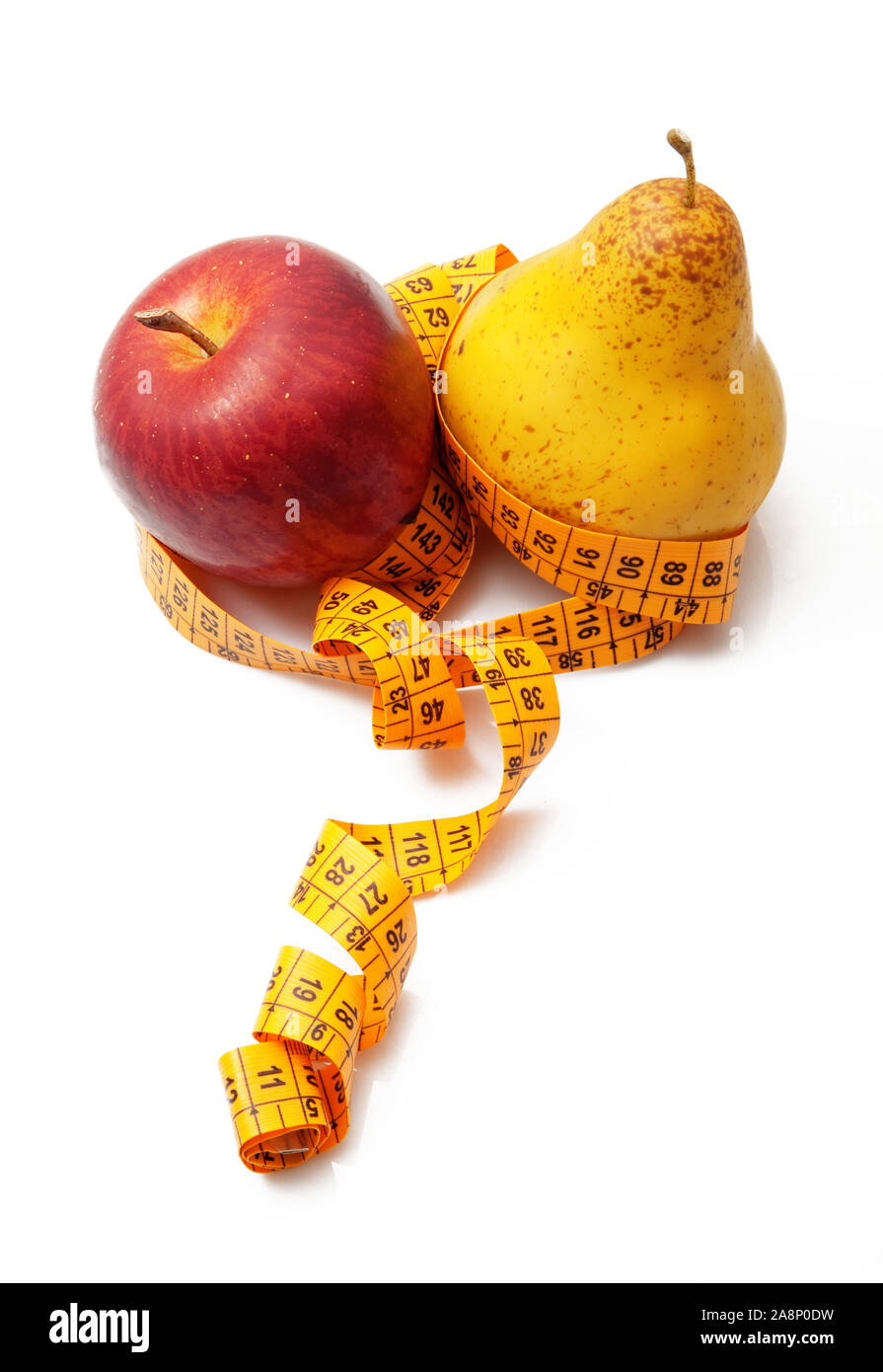 fresh fruit with meter on white background Stock Photo - Alamy
