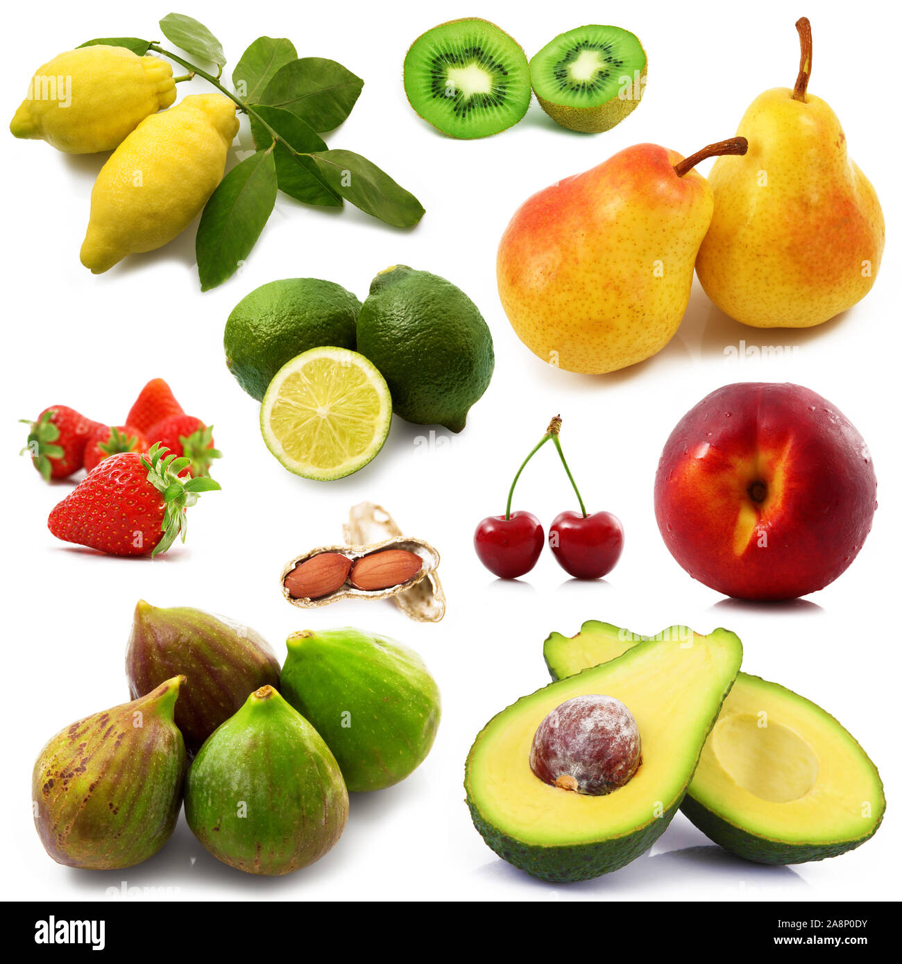 fresh fruit collage on white background Stock Photo - Alamy