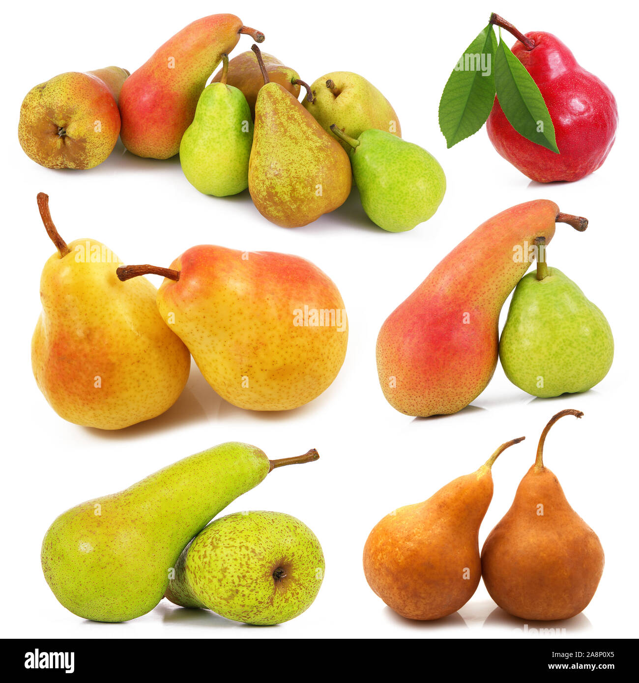 fresh pears collage on white background Stock Photo - Alamy