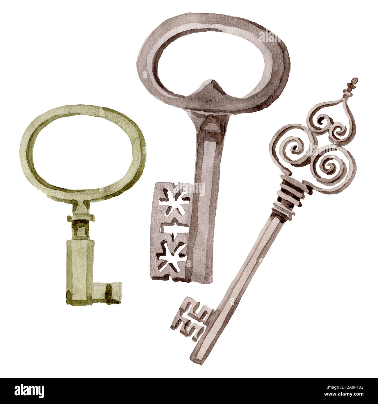 Isolated old key illustration element. Watercolor background ...