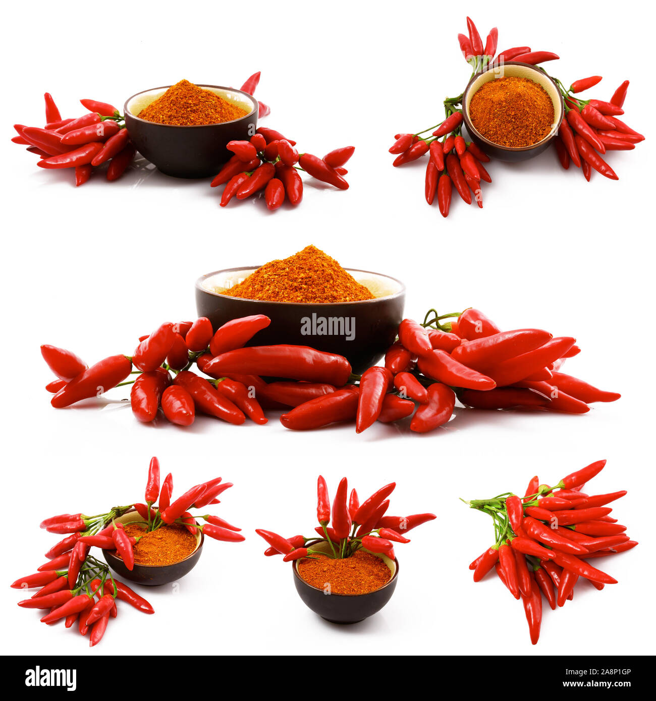 fresh hot peppers collage on white background Stock Photo - Alamy