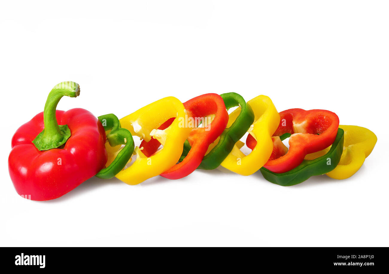 fresh hot cut pepper on white background Stock Photo - Alamy