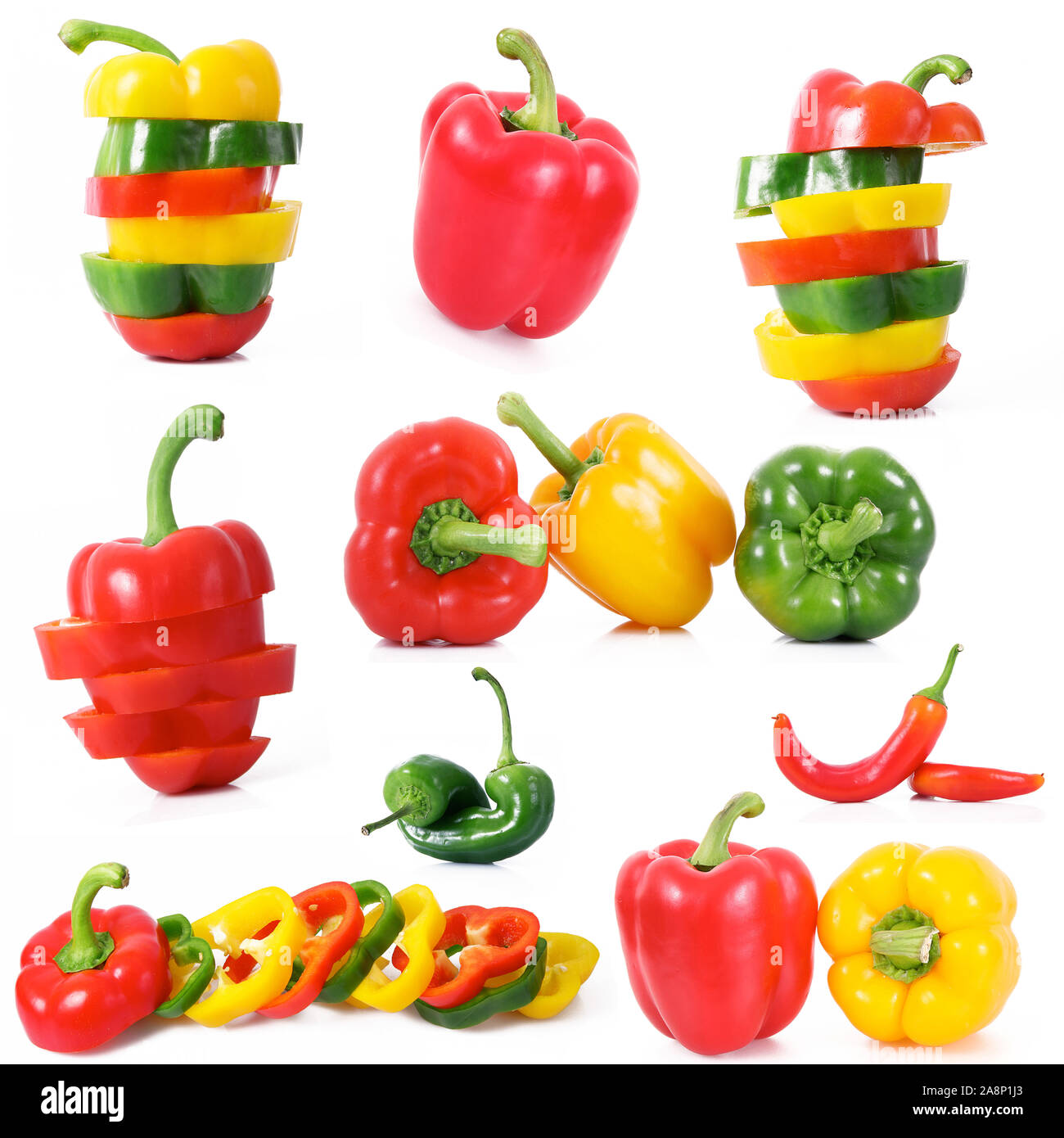 fresh hot peppers collage on white background Stock Photo - Alamy