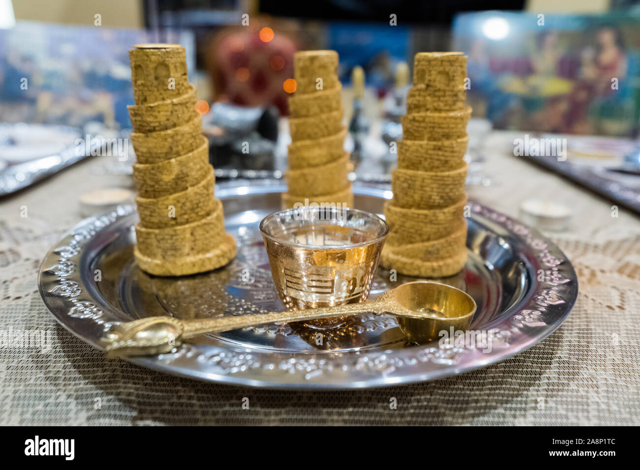 some golden fancy arabic souvenirs with Patterned Dishes and golden ...