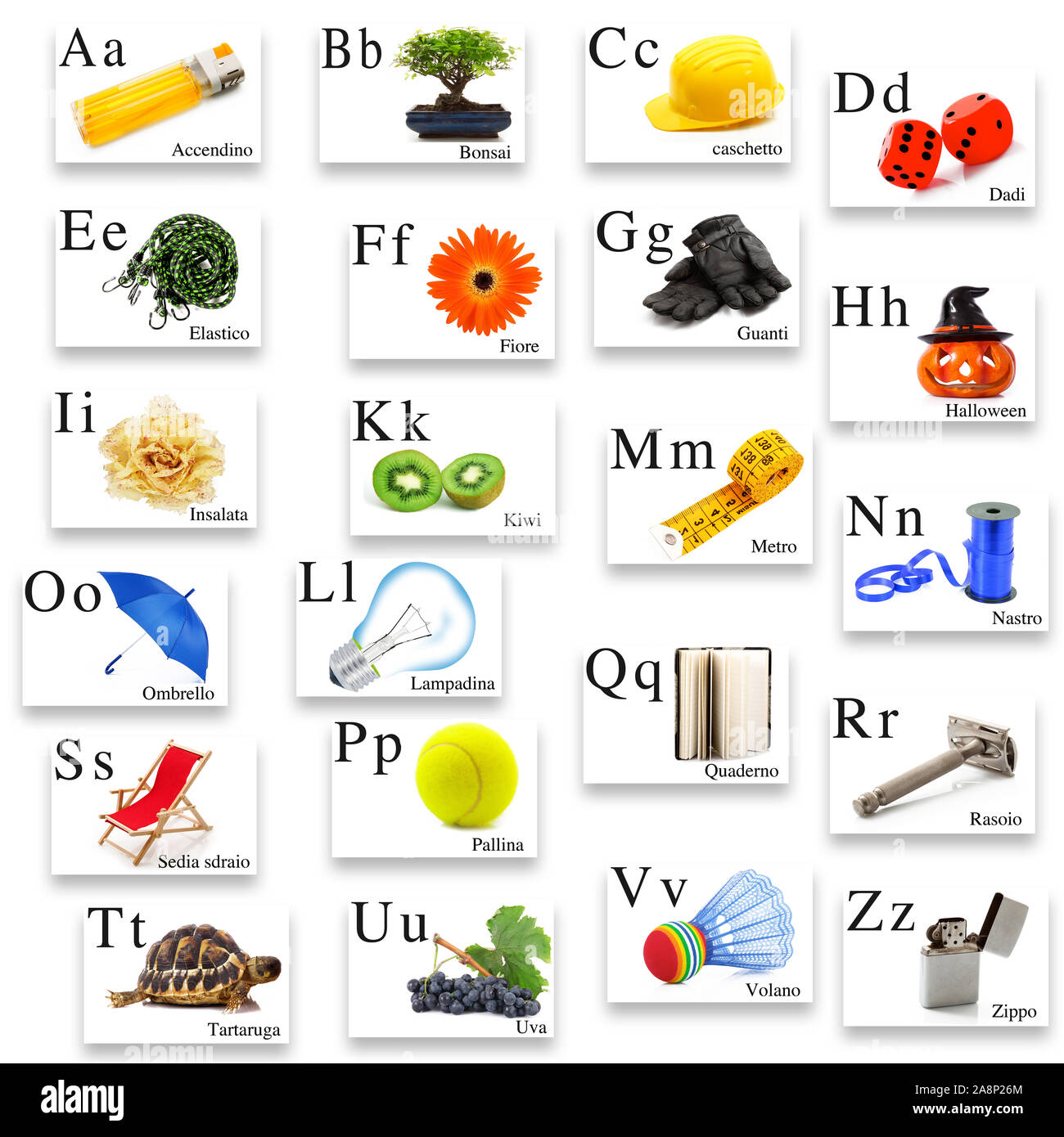 italian alphabet with image on white background Stock Photo - Alamy