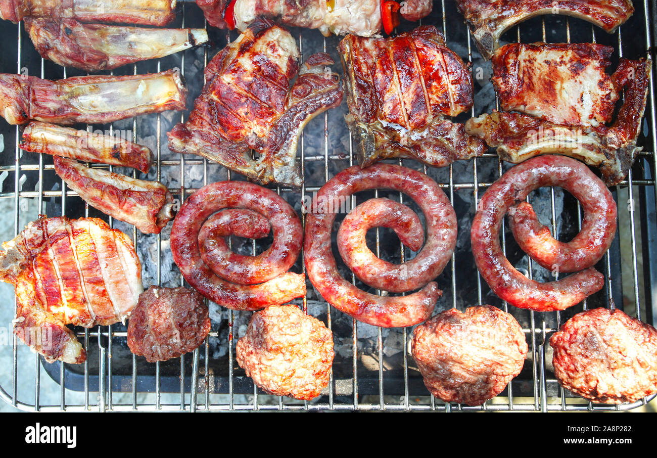 Mixed barbecue meat view from above Stock Photo - Alamy