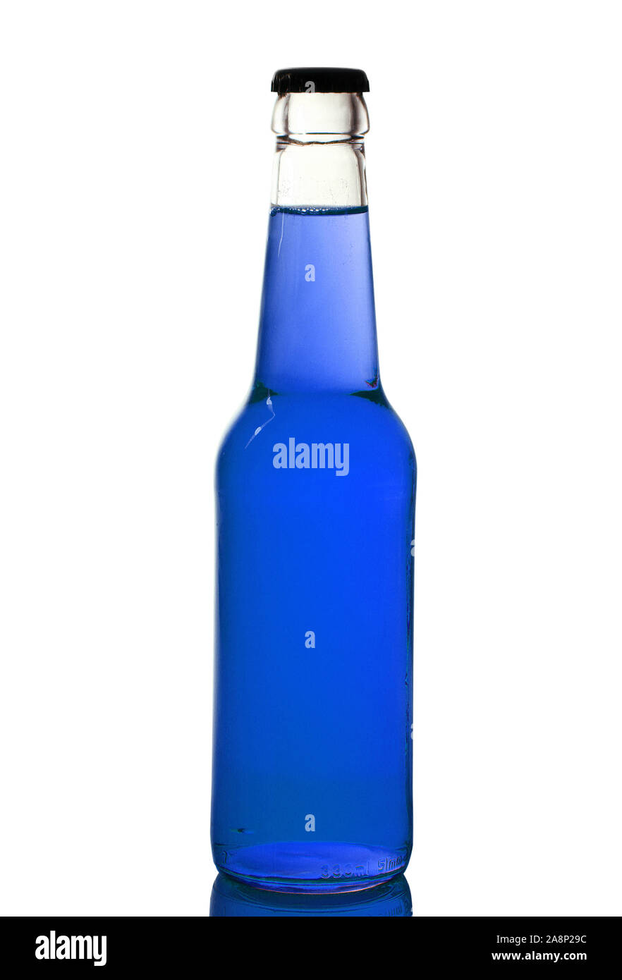 bottle with blue liquid on white background Stock Photo - Alamy