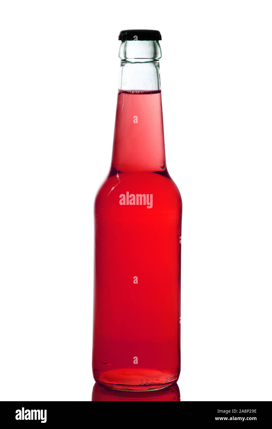 bottle with red liquid on white background Stock Photo - Alamy