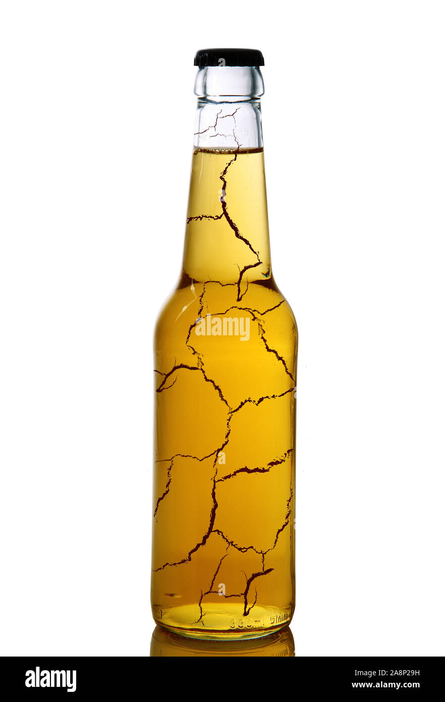 broken bottle of beer on white background Stock Photo - Alamy