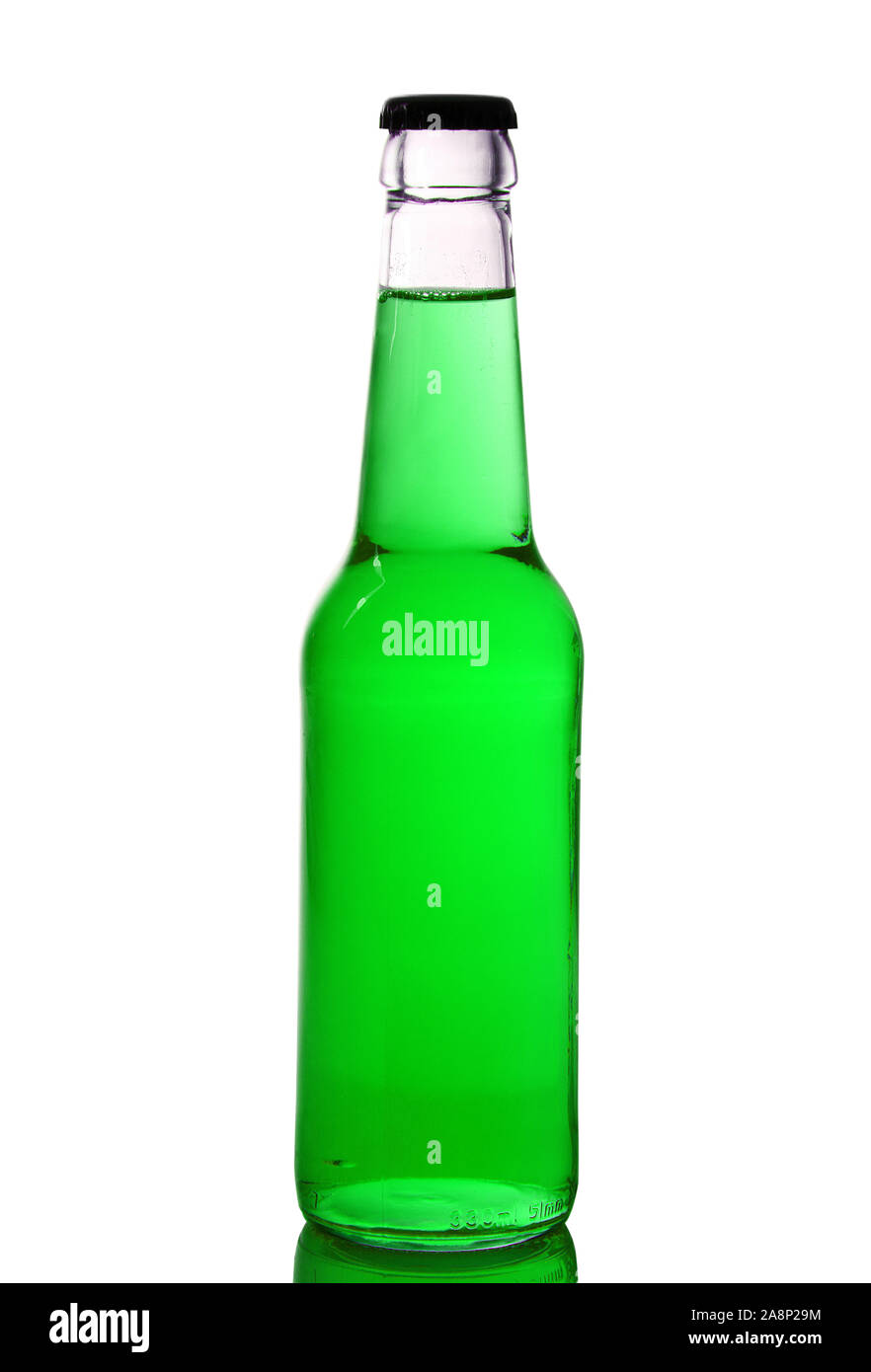 bottle with green liquid on white background Stock Photo - Alamy